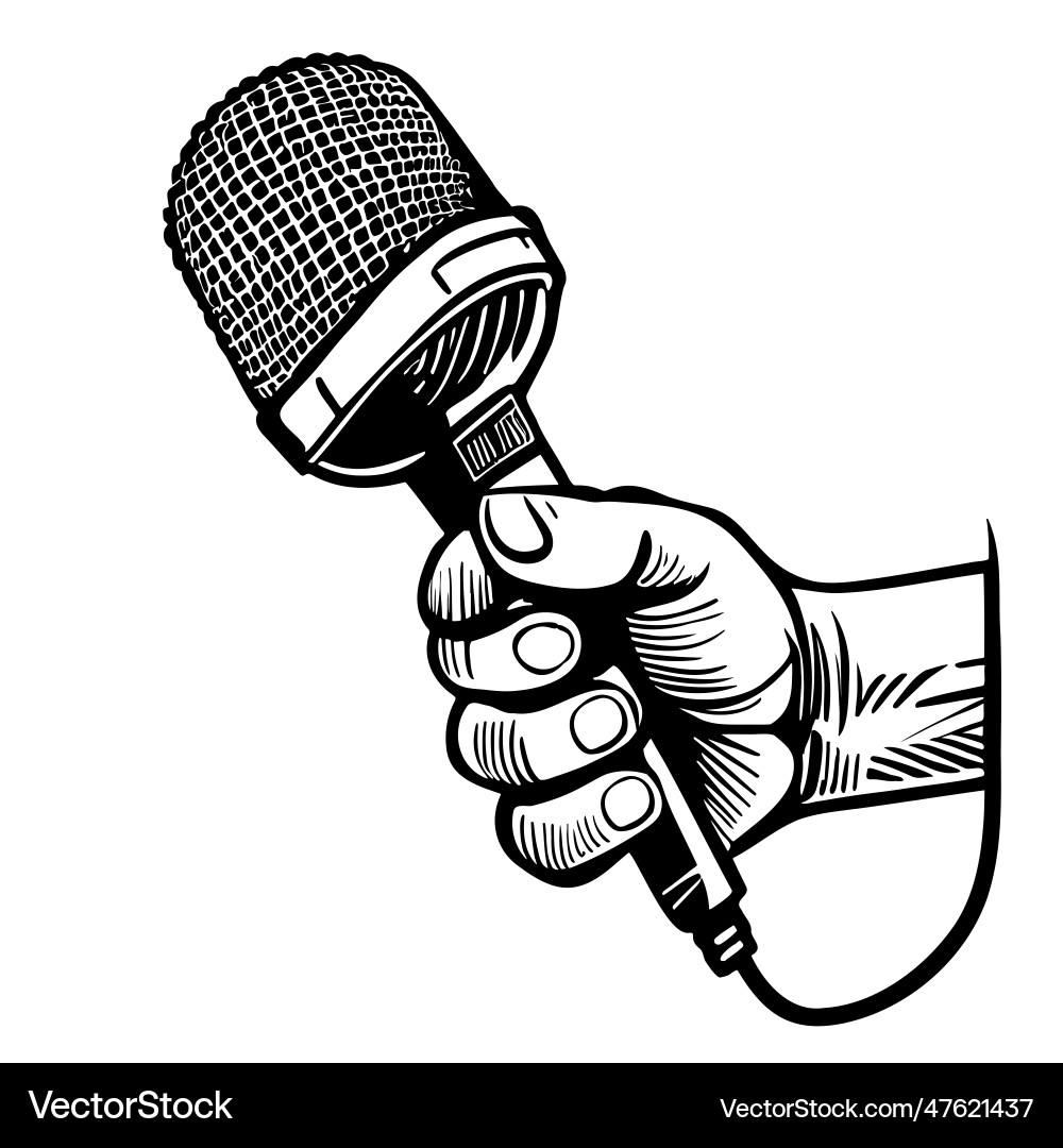Microphone in hand sketch hand drawn in doodle Vector Image