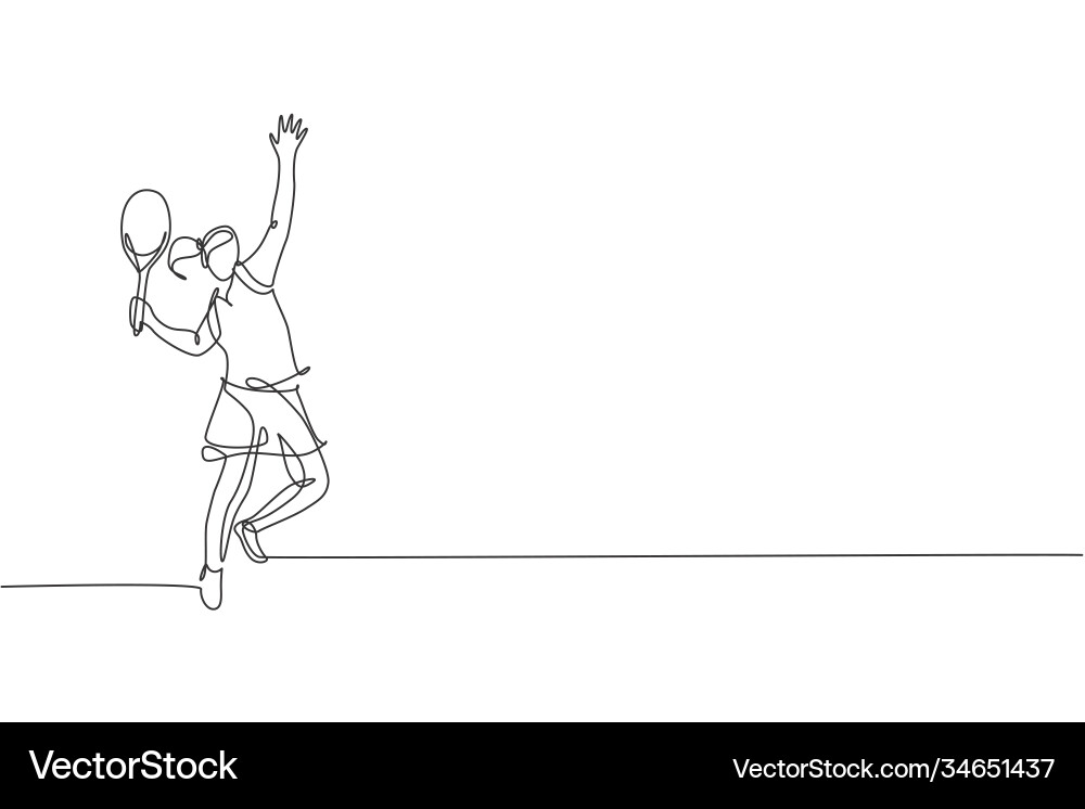 One continuous line drawing young happy woman Vector Image