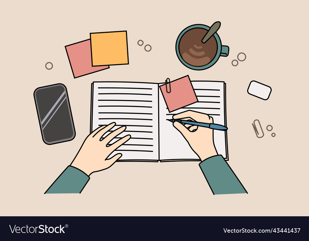 Peron making notes in notebook Royalty Free Vector Image