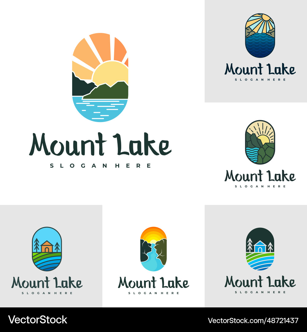Set of lake logo design template mount Royalty Free Vector