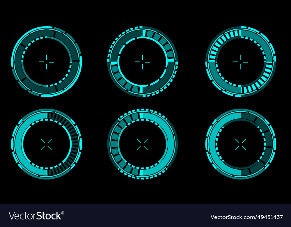 Set of sci fi blue circle user interface elements Vector Image