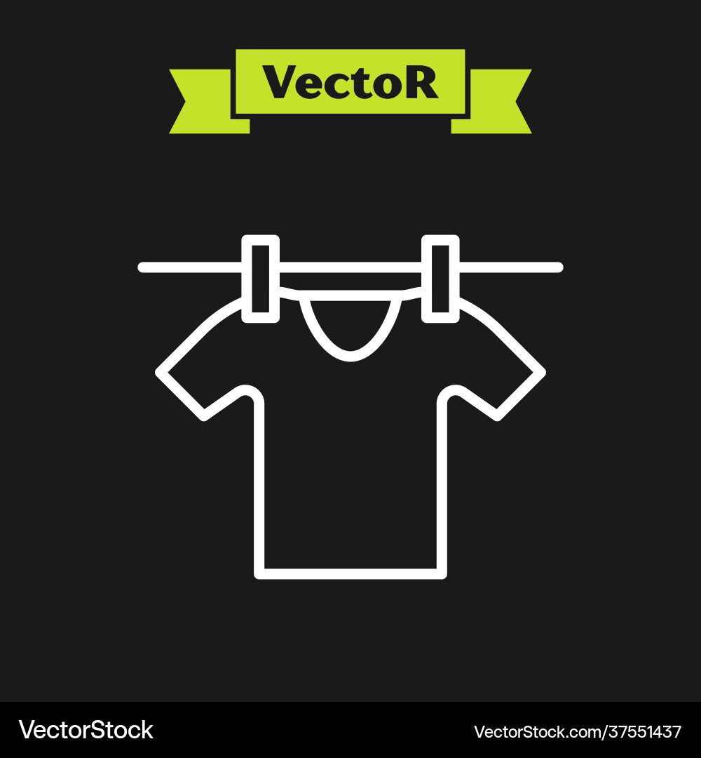 White line drying clothes icon isolated on black Vector Image