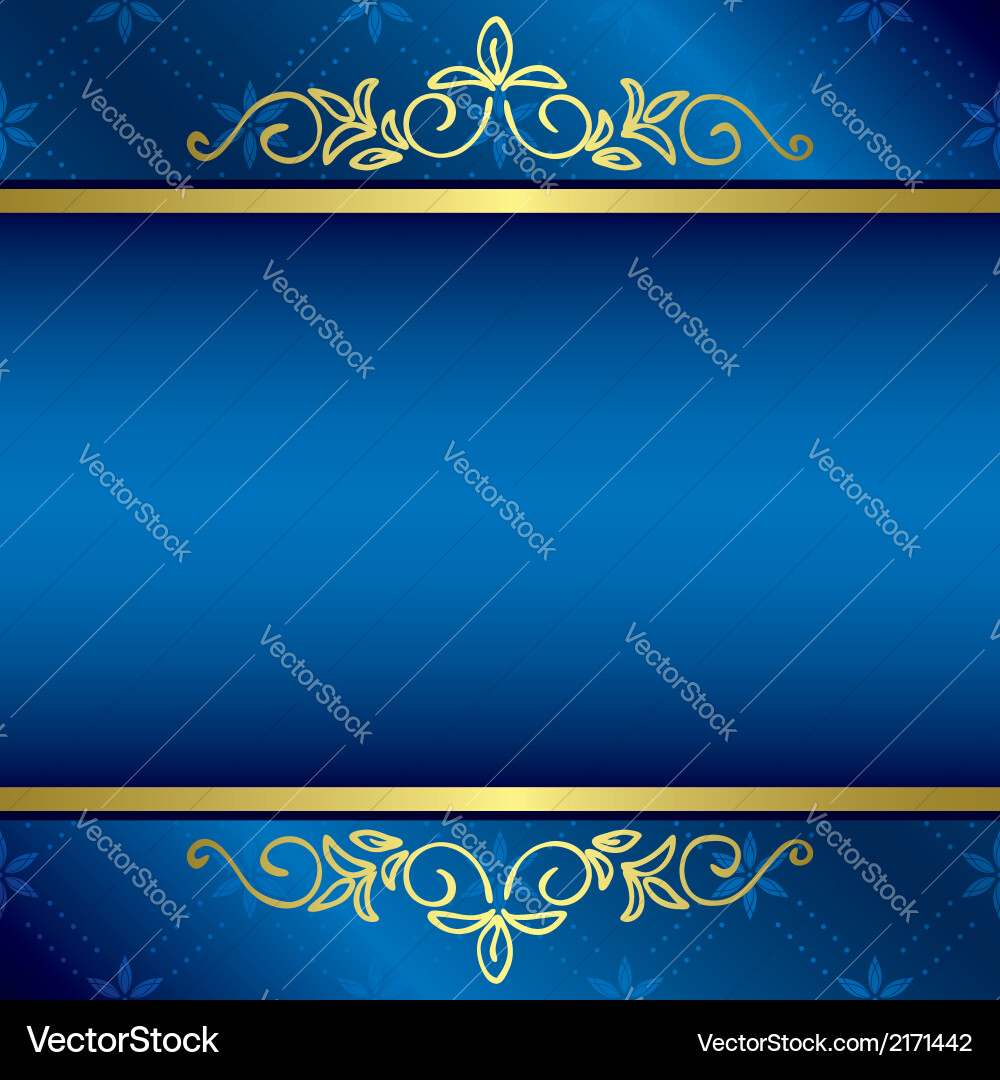Bright blue card with floral gold decorations Vector Image