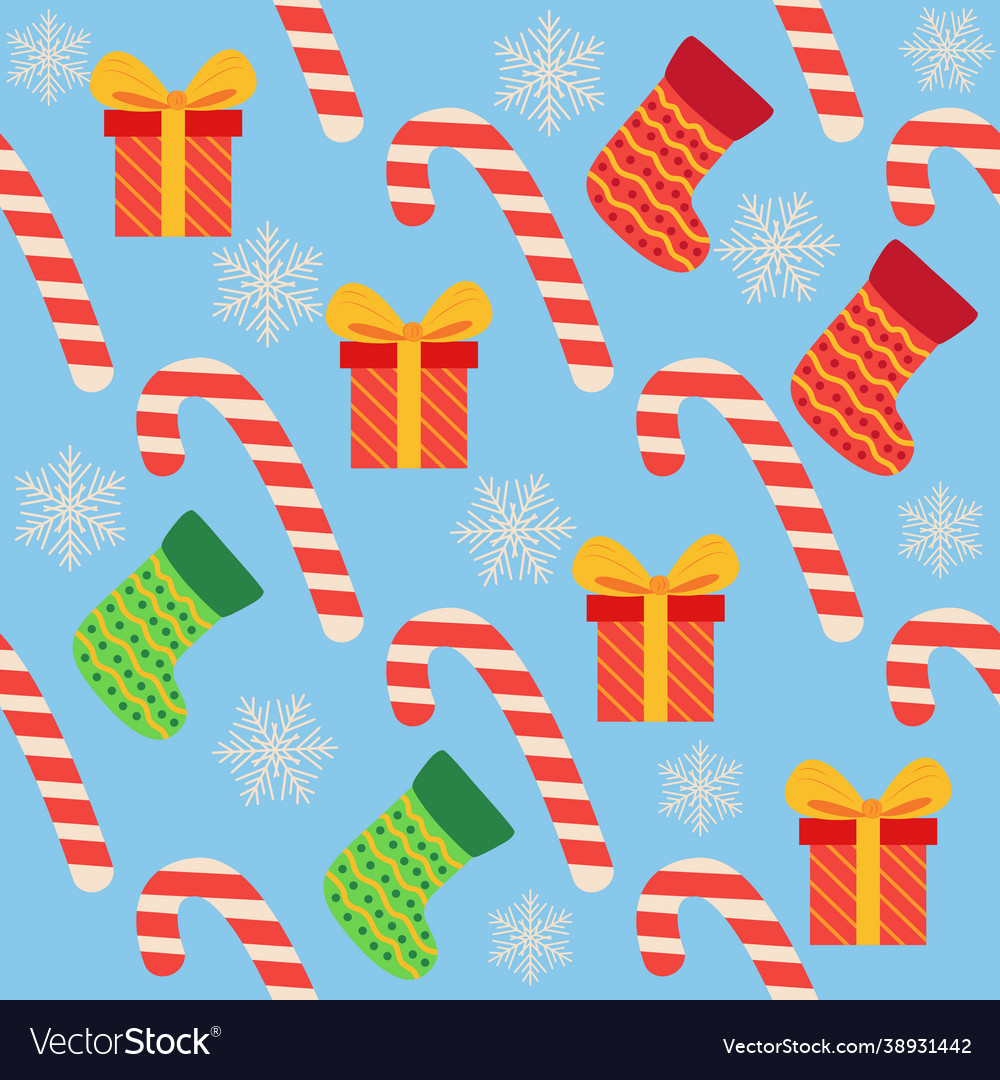 Christmas seamless pattern with candy cane gift Vector Image