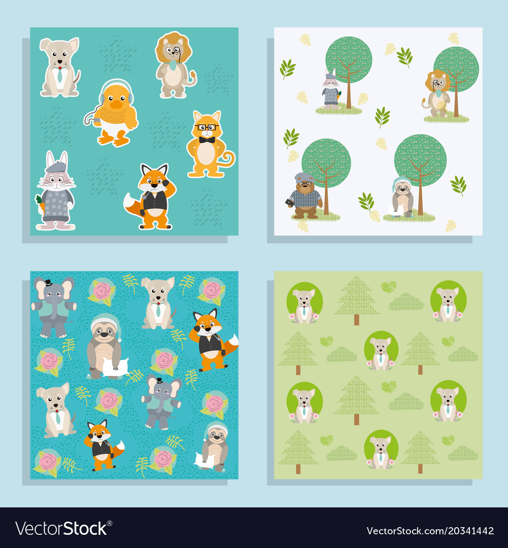 Cute animals patterns Royalty Free Vector Image