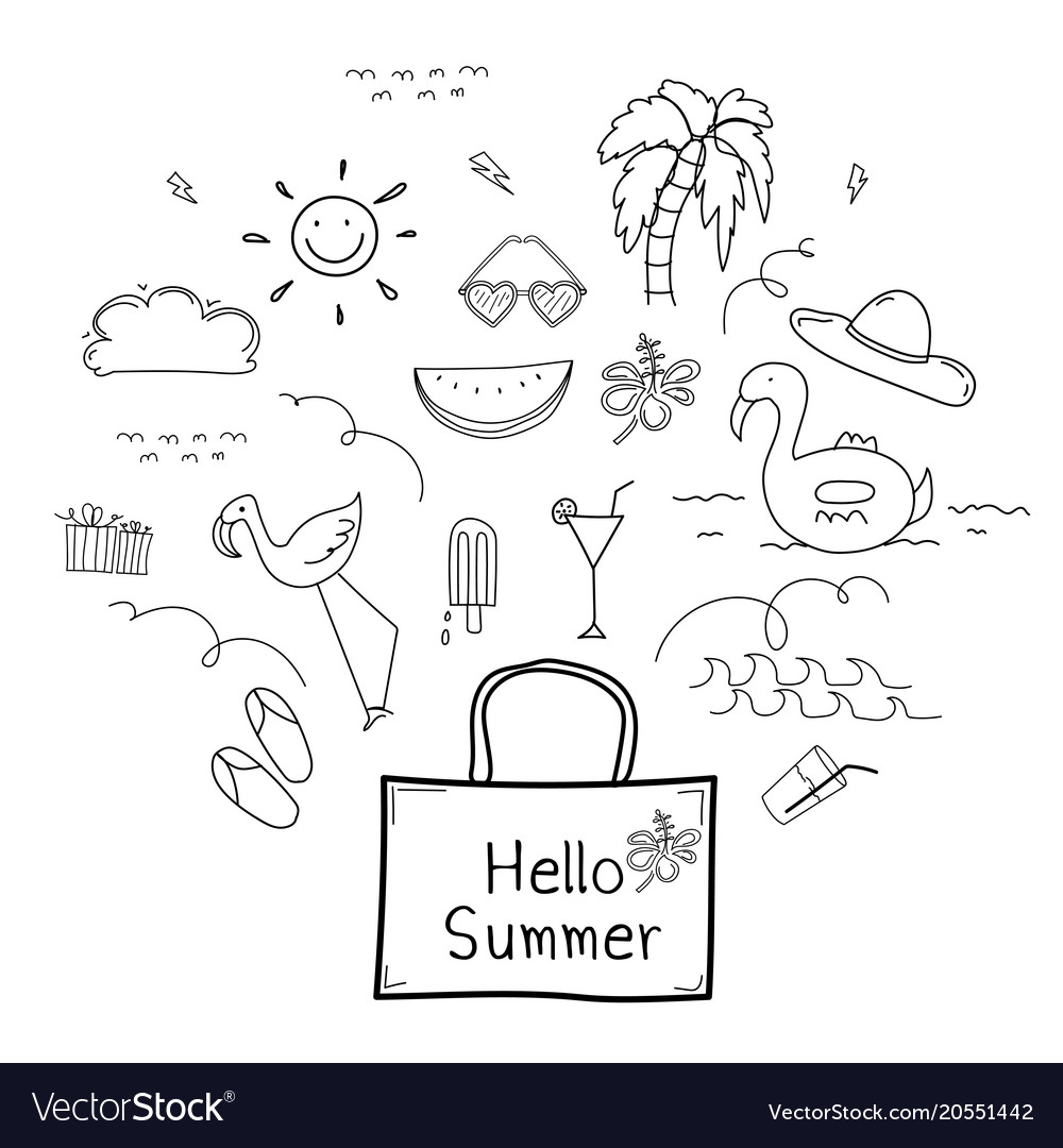 Hand drawn doodle summer set Royalty Free Vector Image
