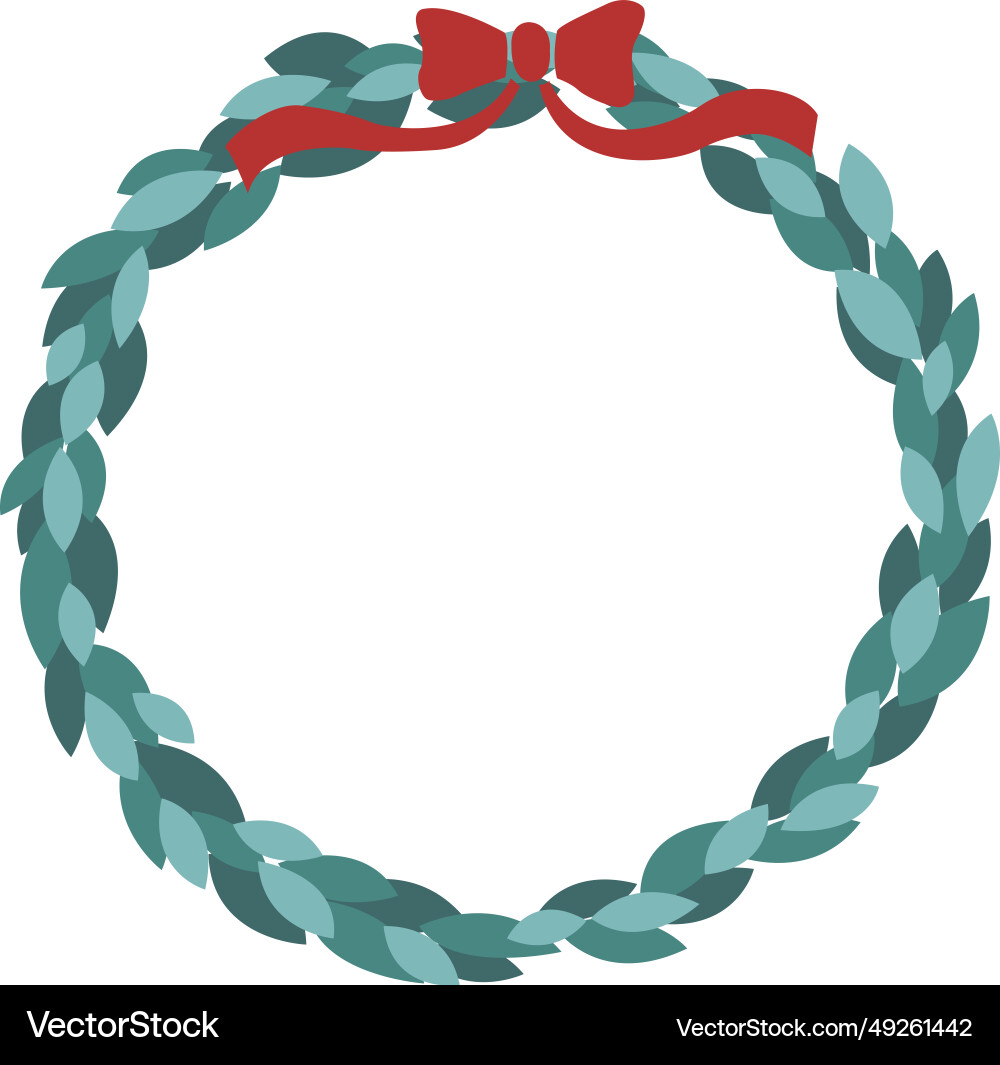 Leaves wreath with red bow ribbon flat design Vector Image