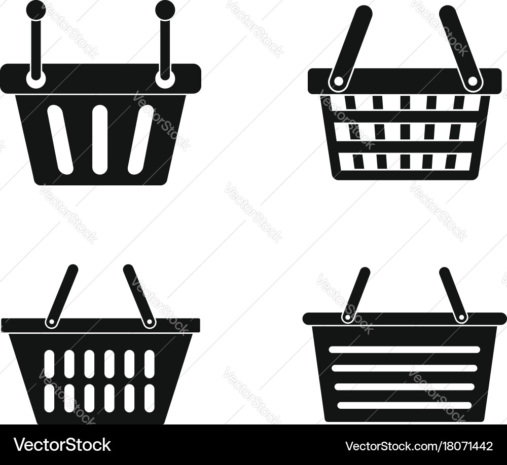 Shopping basket icon set simple style Royalty Free Vector