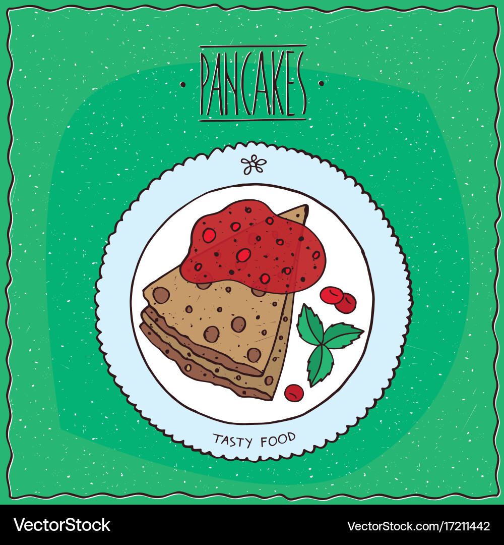 Top view on pancakes with red berries Royalty Free Vector