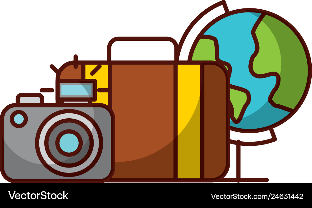 World suitcase and camera travel vacations Vector Image
