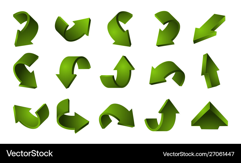3d green arrows set recycling arrows Royalty Free Vector