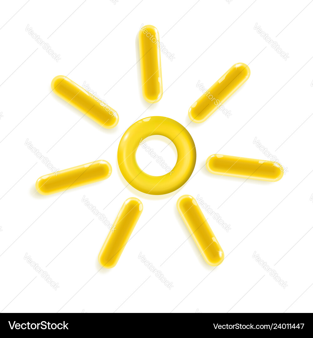 3d yellow glossy realistic plastic sun icon toy Vector Image
