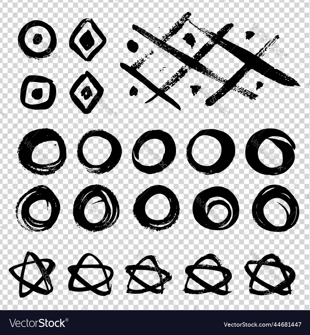 Black Abstract Different Shape Textured Brush Vector Image