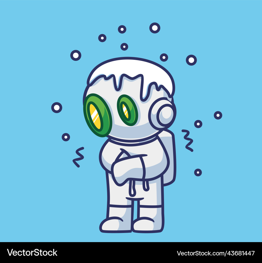 Cute astronaut robot freezing snow isolated Vector Image