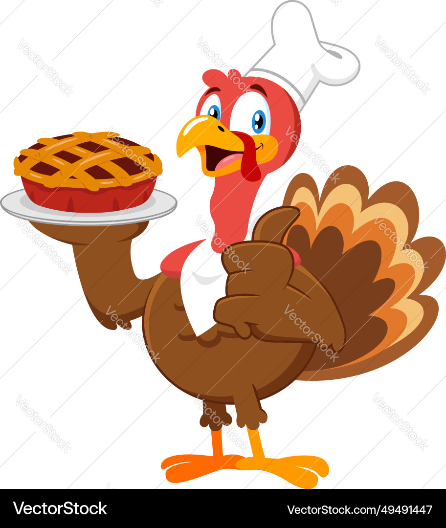 Cute turkey chef cartoon character Royalty Free Vector Image