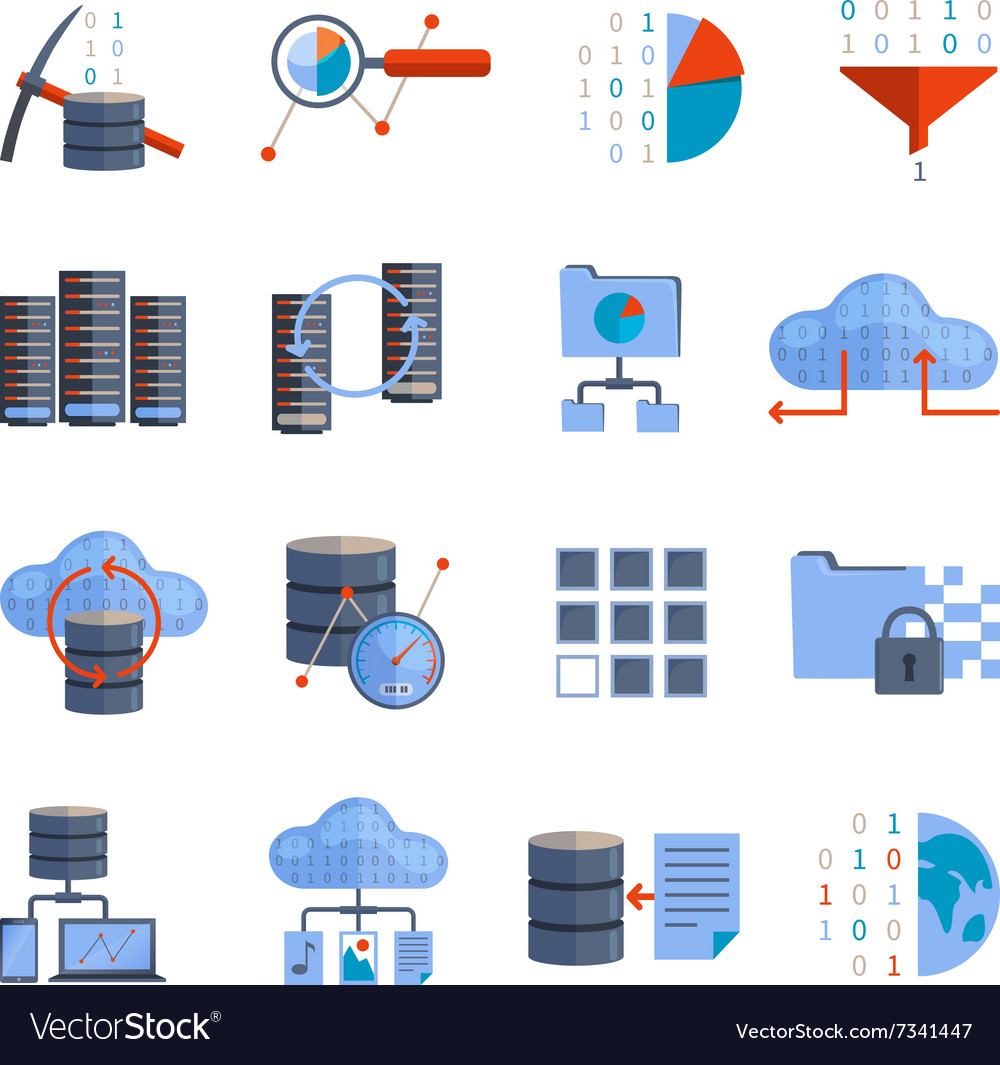 Data processing icons Royalty Free Vector Image