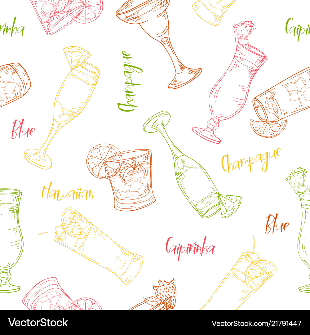 Seamless pattern with cocktails color outline Vector Image