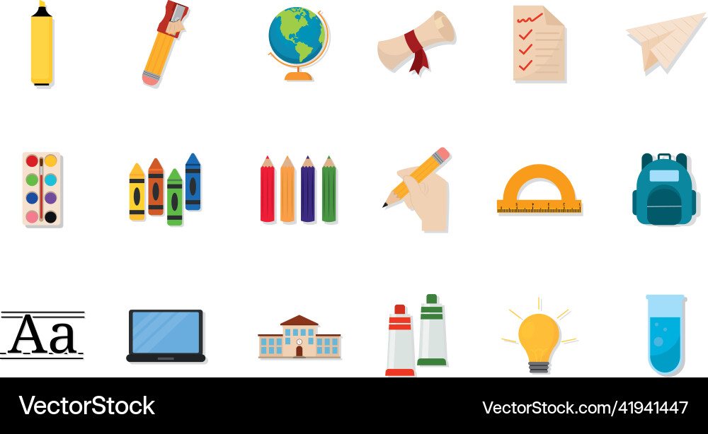 Set supplies school Royalty Free Vector Image - VectorStock