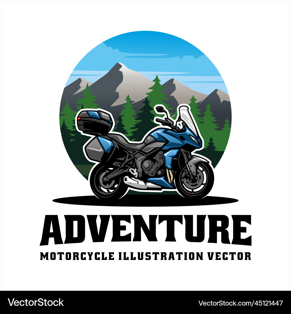 Touring and adventure motorcycle logo Royalty Free Vector