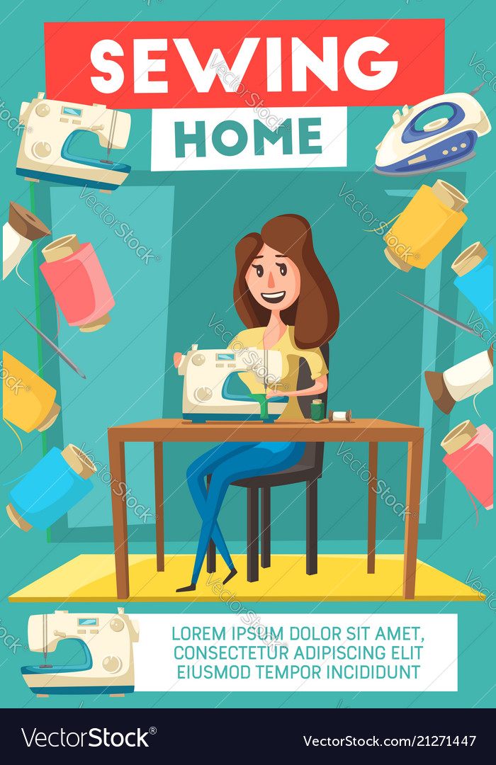Woman Sewing With Machine Banner For Needlework Vector Image