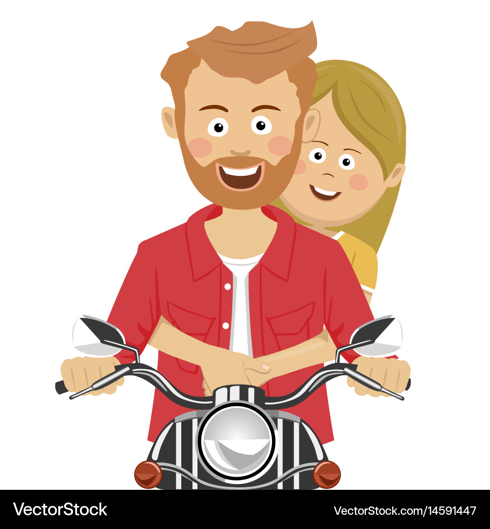 Young couple riding motorcycle smiling Royalty Free Vector