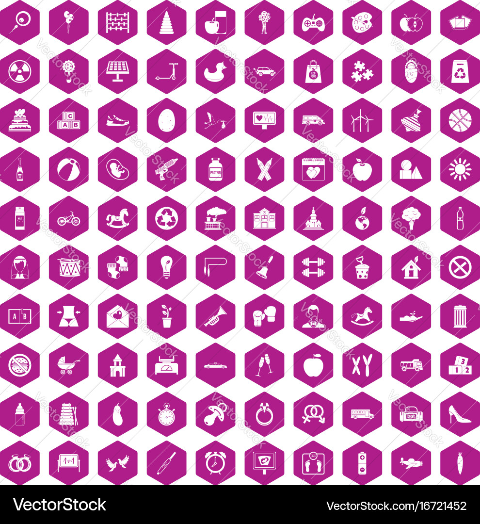 100 maternity leave icons hexagon violet Vector Image