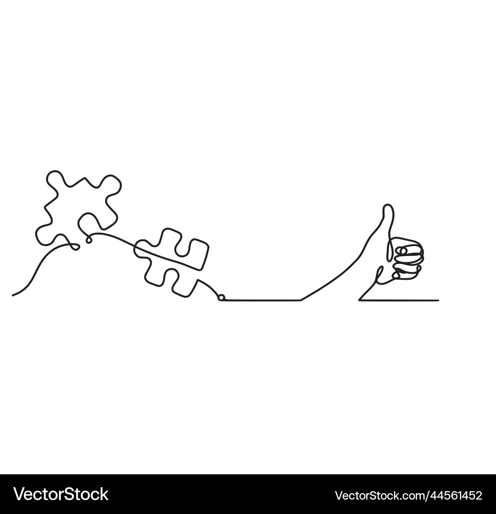 Abstract jigsaw puzzle with hand as line drawing Vector Image