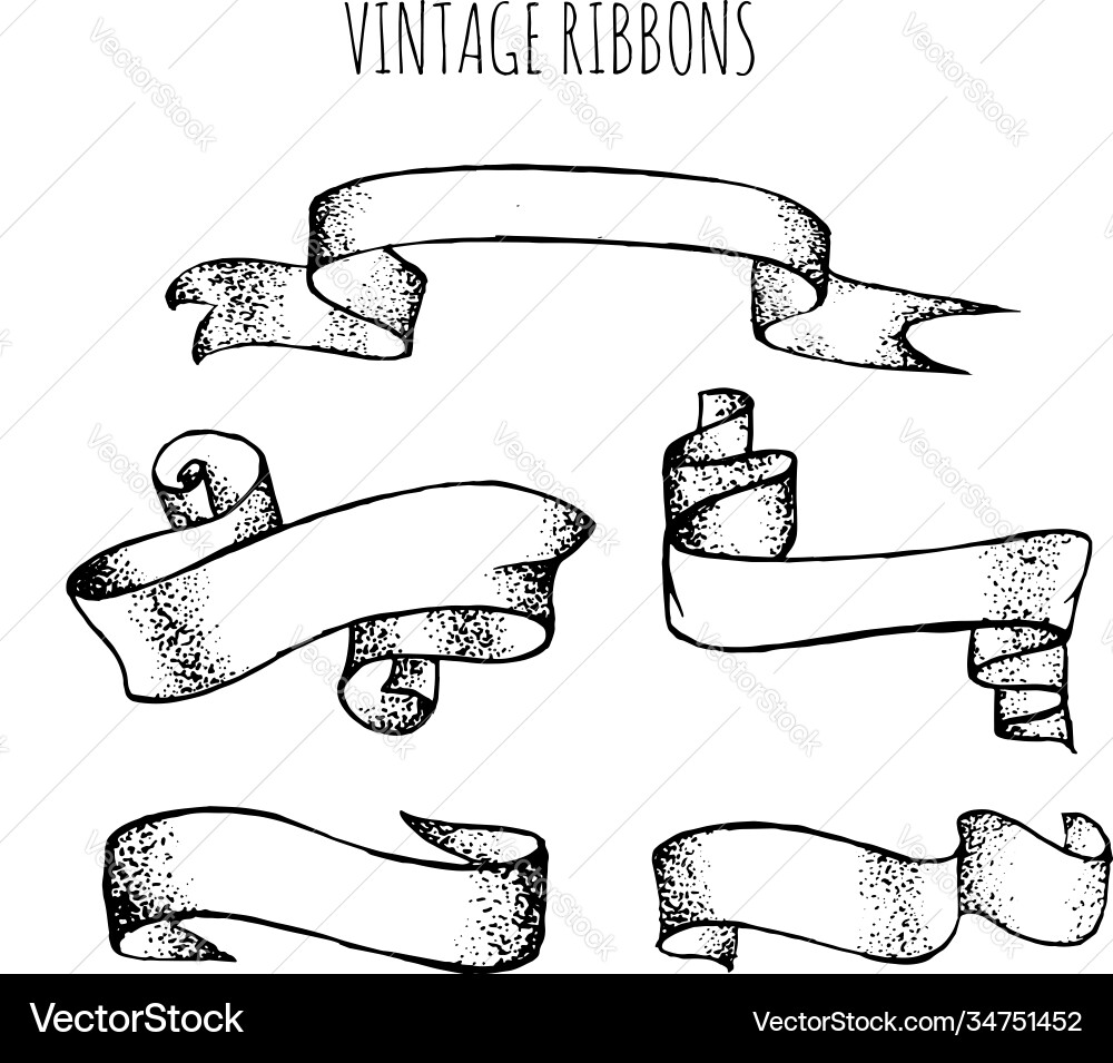 Collection vintage hand drawn ribbons made Vector Image