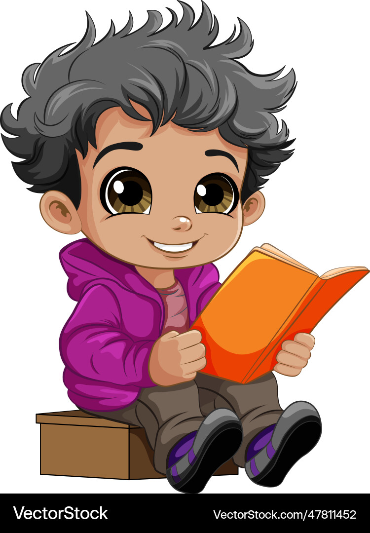 Cute boy reading book cartoon character Royalty Free Vector