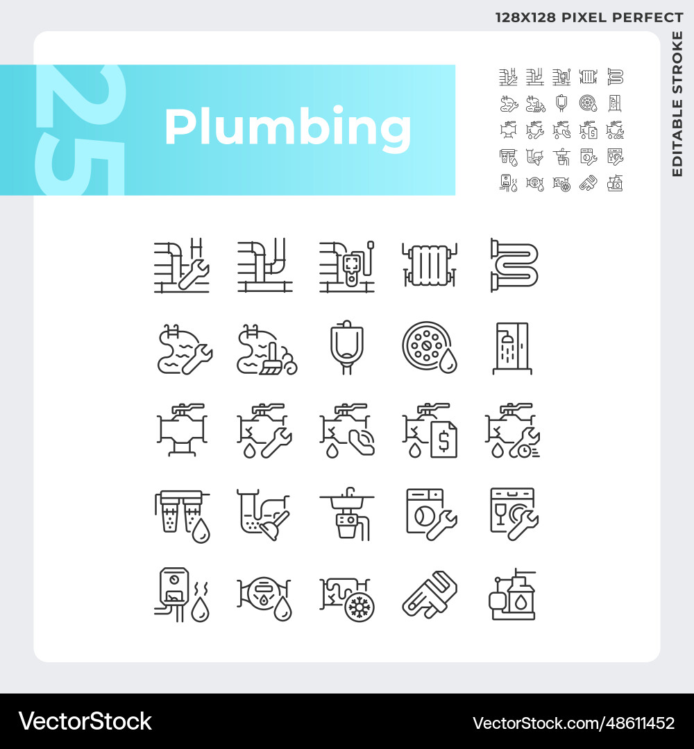 Editable pixel perfect black plumbing icons set Vector Image