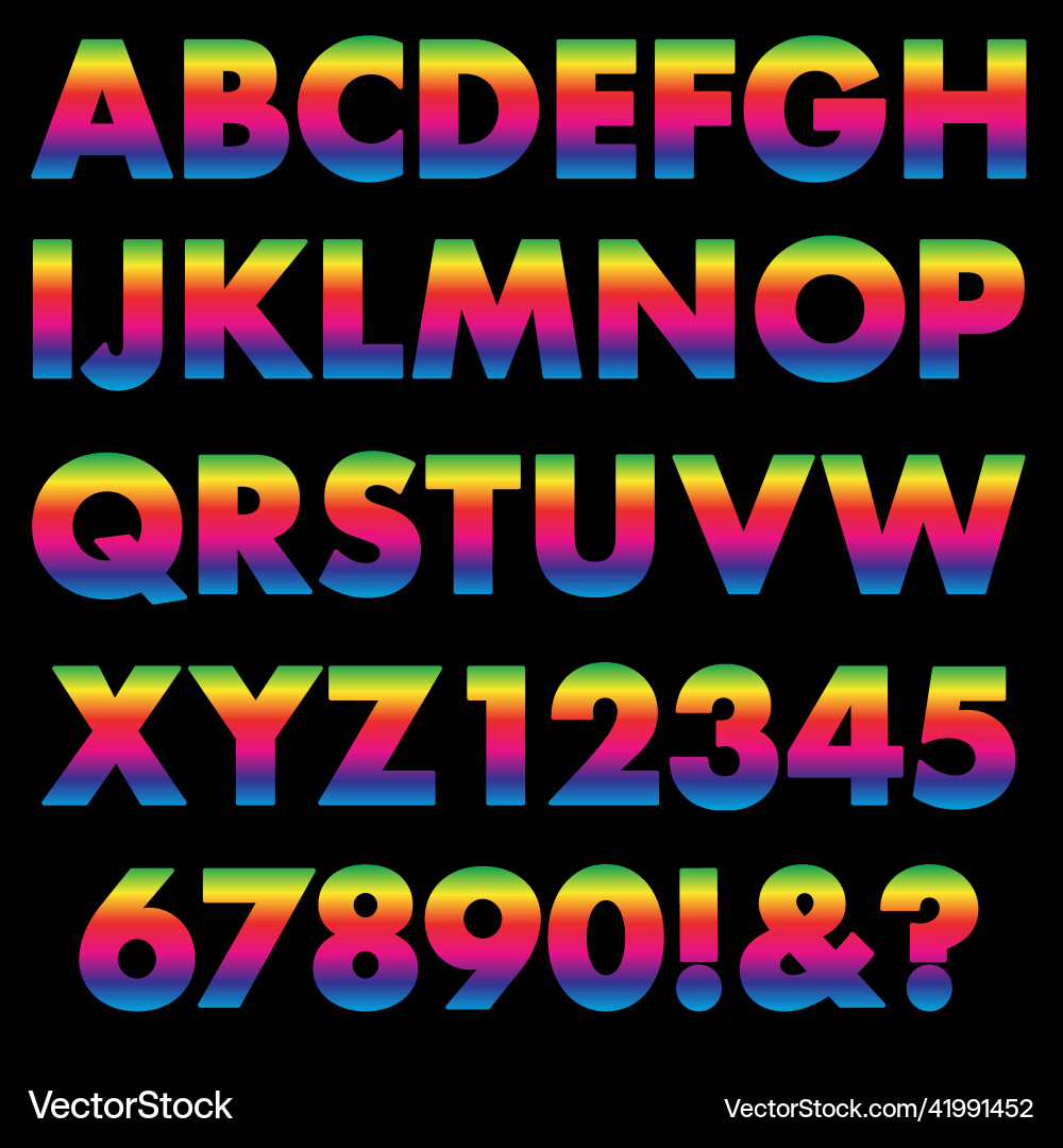 Gradient rainbow alphabet font Royalty Free Vector Image