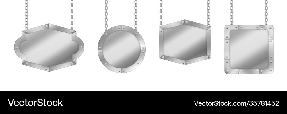 Metal signs silver colored boards hang on chains Vector Image