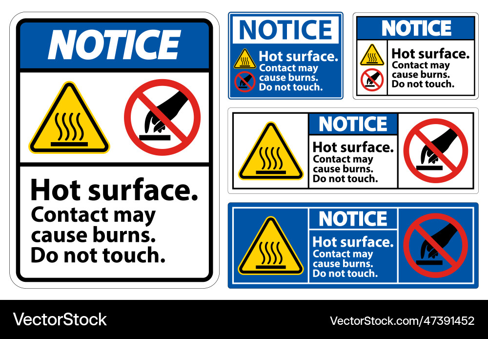 Notice hot surface do not touch symbol sign Vector Image