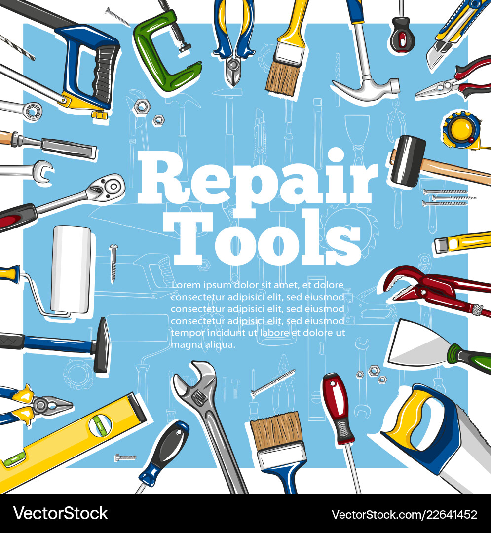 Repair tools banner in hand drawn style Royalty Free Vector