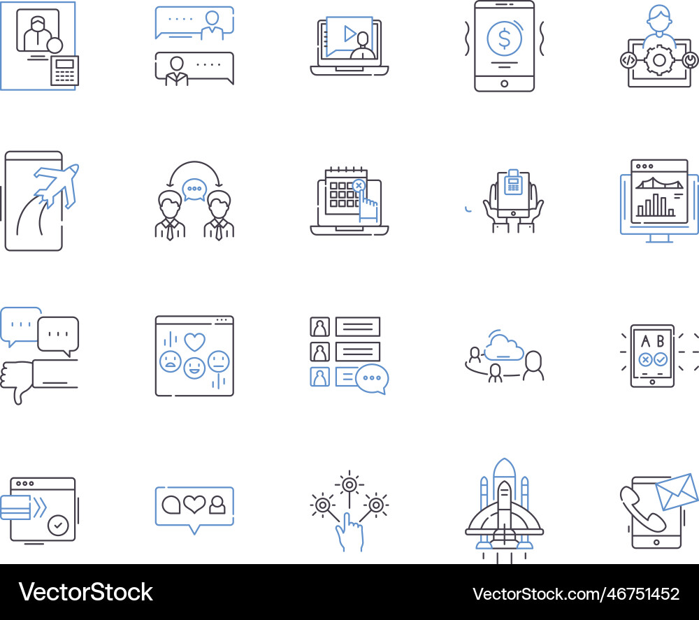 Tutoring outline icons collection tutor Royalty Free Vector