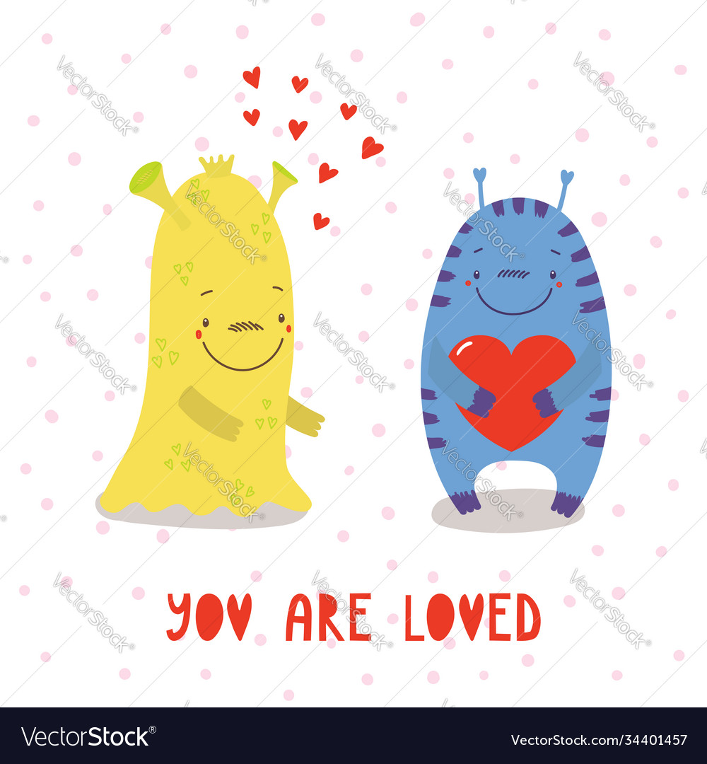 Cute monsters valentines day greeting card Vector Image