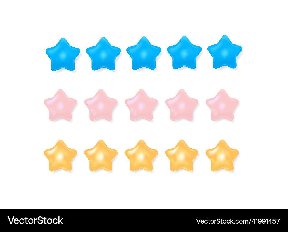 Five stars in 3d style and 3 different colors Vector Image