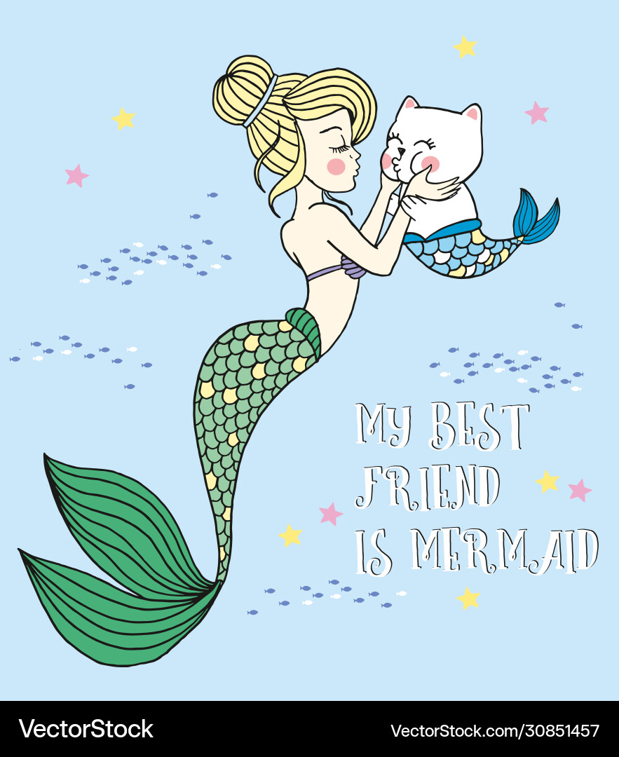 Hand drawn mermaid kissing Royalty Free Vector Image