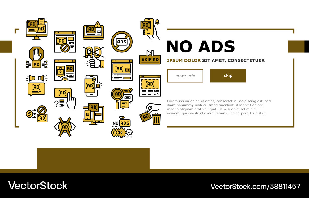 No ads advertise free landing web page header Vector Image