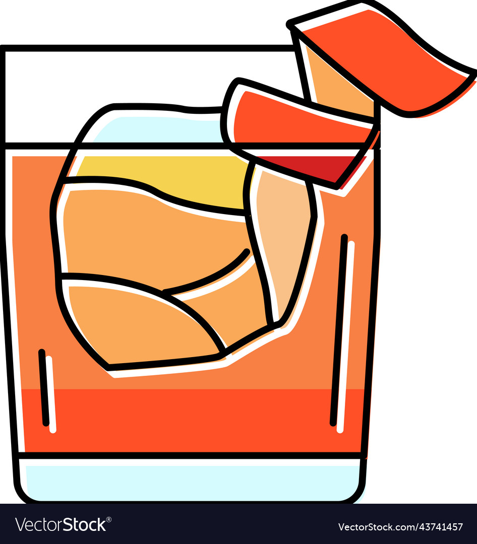 Old Fashioned Cocktail Glass Drink Color Icon Vector Image