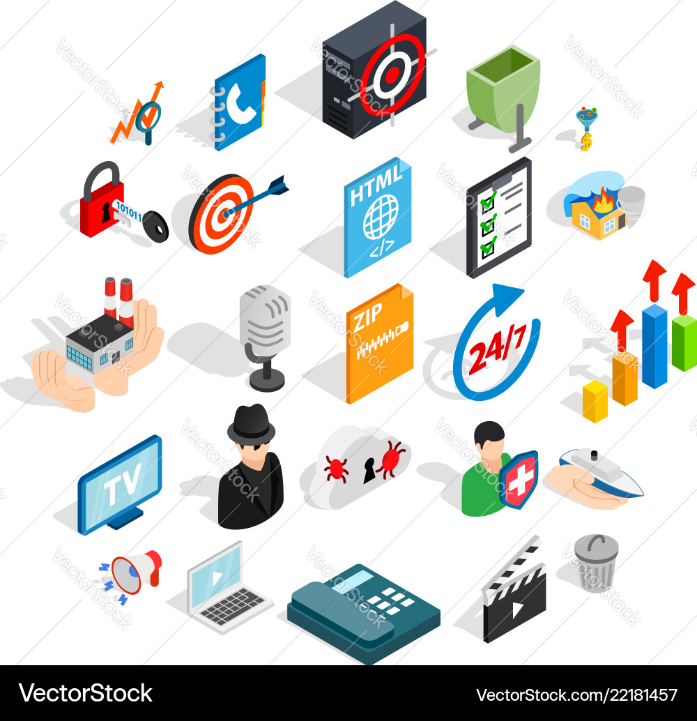 Tv icons set isometric style Royalty Free Vector Image