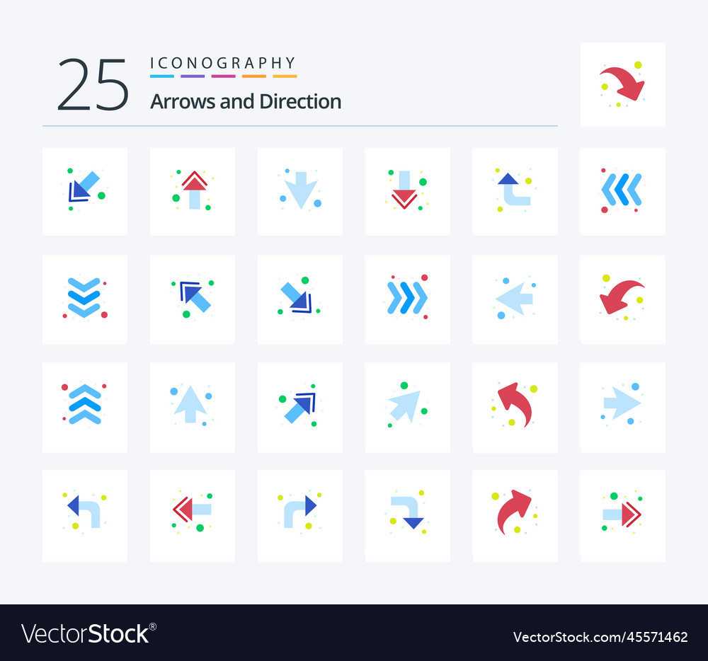 Arrow 25 flat color icon pack including Royalty Free Vector