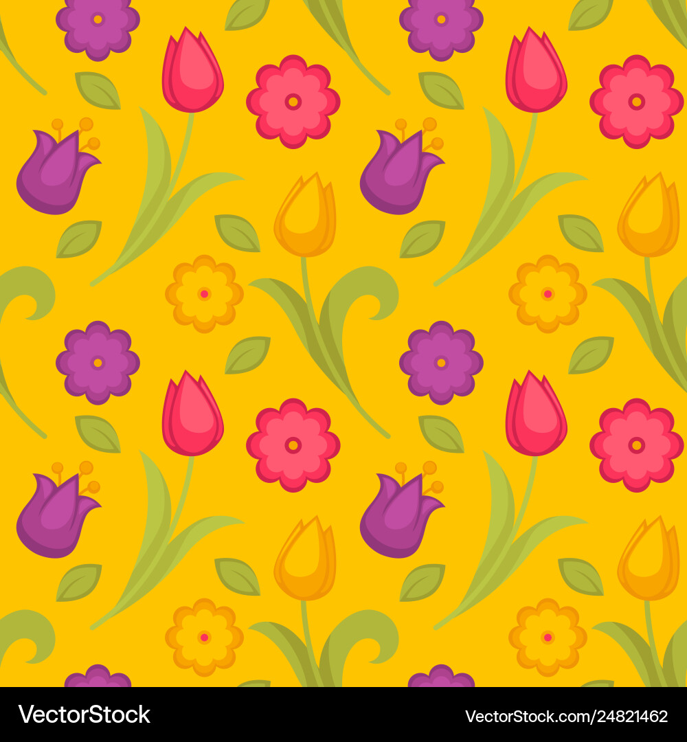 Easter holiday spring flowers tulips seamless Vector Image