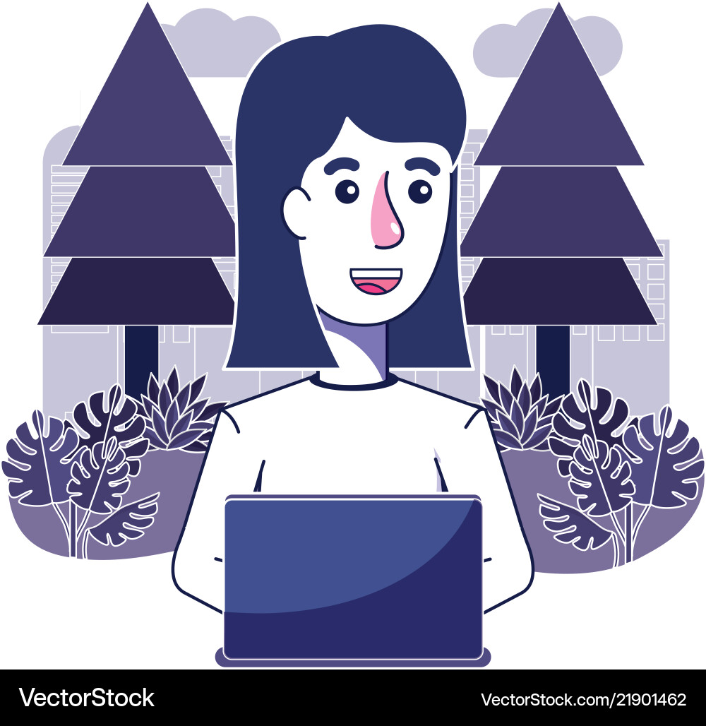 Happy woman with laptop technology Royalty Free Vector Image