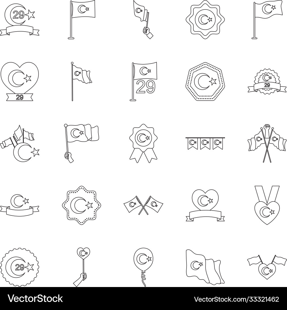 Icon set turkey republic design line style Vector Image