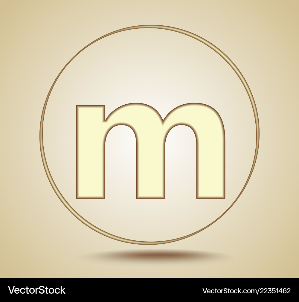 Letter m lowercase round golden icon on light Vector Image