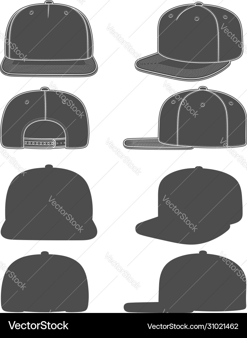 Set black and white images a snapback Royalty Free Vector