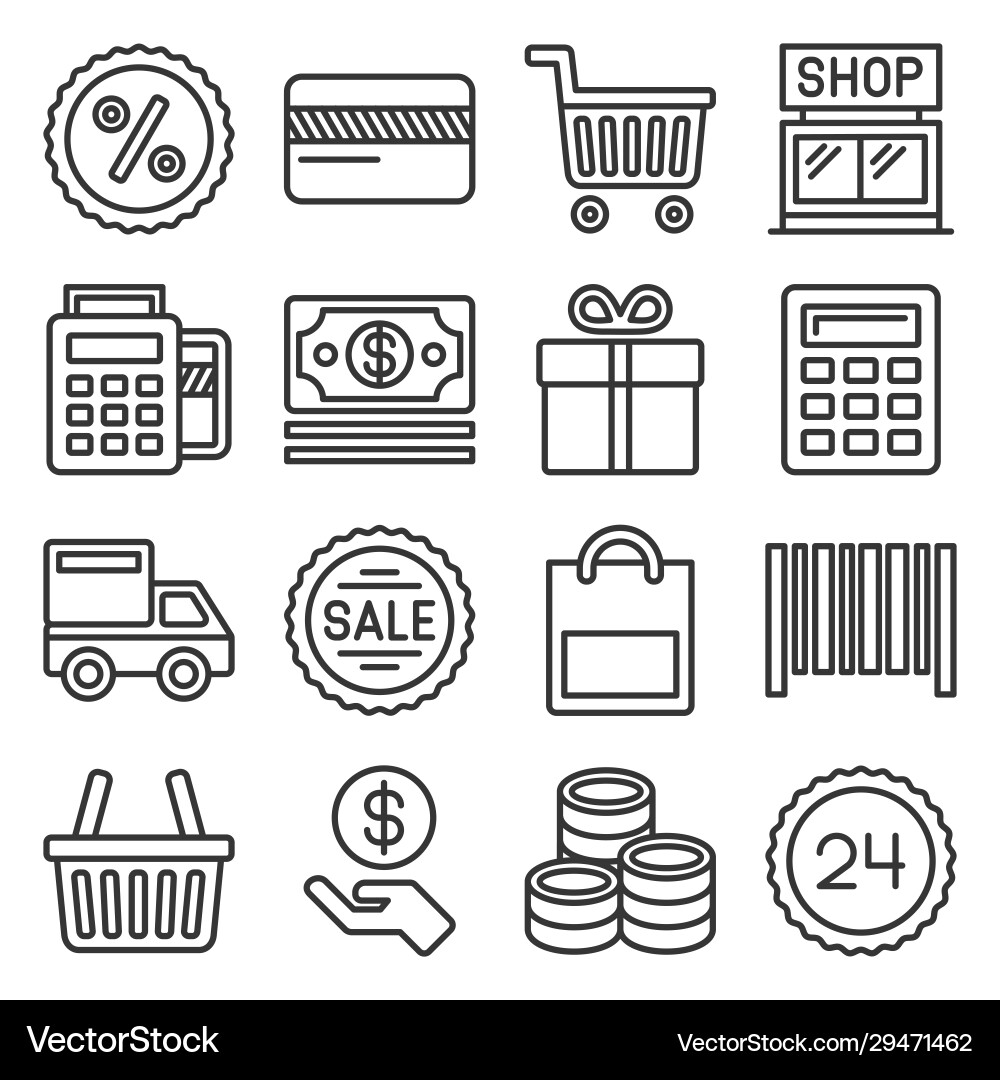 Shopping icon set on white background line style Vector Image