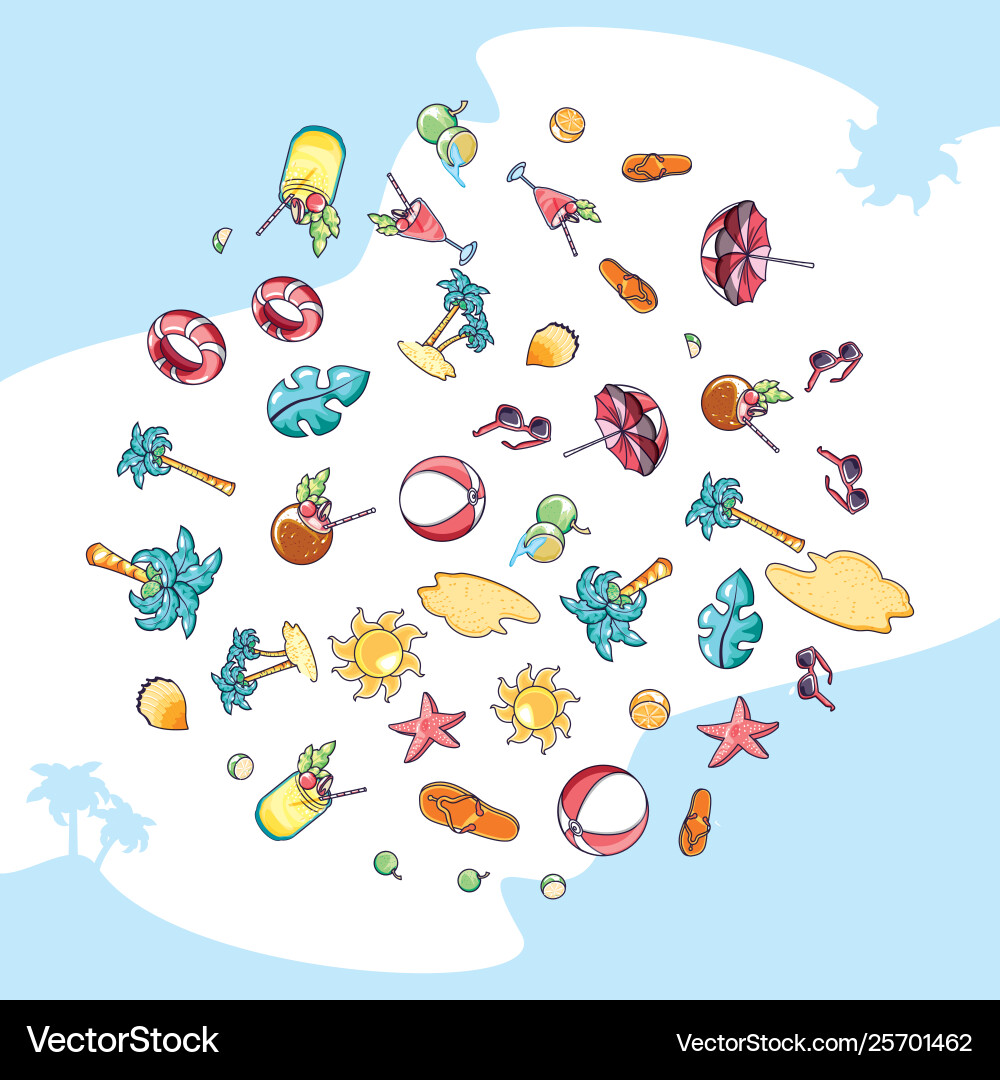 Summer poster with set icons vacation Royalty Free Vector