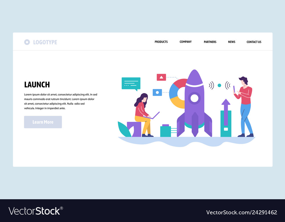 Web site design template rocket launch Royalty Free Vector